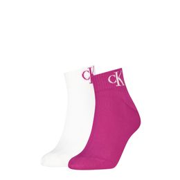 Kurzsocken Calvin Klein Jeans "CKJ WOMEN QUARTER 2P MONOGRAM", Damen, Gr. 35-38, fuchsia, Baumwollmischung, normal, Socken, mit Logostickerei