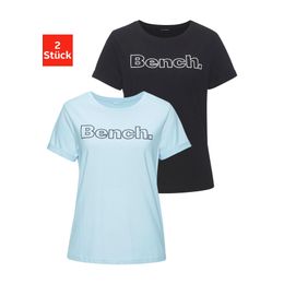 T-Shirt BENCH. LOUNGEWEAR, Damen, Gr. 32/34, 1x hellblau, 1x schwarz, Single Jersey, Obermaterial: 100% Baumwolle, unifarben, Basic, bequem h&uuml;ftlang, Rundhals, Umschlagsaum, Shirts T-Shirt, im doppelpack mit Logodruck, Loungewear