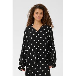 Langarmbluse Saint Tropez "PaiceSZ Blouse", Damen, Gr. L, schwarz ice big dot, Web, Obermaterial: 100% Viskose, gepunktet, V-Ausschnitt, Volant, Blusen