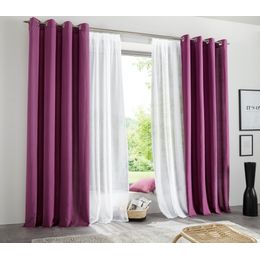 Vorhang OTTO HOME "Raja" Gr. 4, lila (beere), B:140cm H:245cm, Polyester, Recyceltes Material, Gardinen, Blickdichtes Material, Einfache Montage, Pflegeleicht, &Ouml;sen, 2 er Pack
