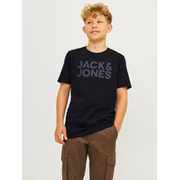 Jack & Jones Rundhalsshirt JACK & JONES JUNIOR "JJECORP stylisch, atmungsaktiv, pflegeleicht", Jungen, Gr. 140, schwarz, Jersey, Obermaterial: 100% Baumwolle, bedruckt, regular fit normal, Rundhals, Shirts Rundhalsshirt, bedruckt, casual, regular fit, Jersey, Rundhals