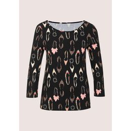 Madeleine Mode Langarmshirt MADELEINE "Shirt Rundhals-Shirt mit All-Over-Print", Damen, Gr. 34, schwarz (schwarz, multicolor), Obermaterial: 95% Viskose CV. 5% Elasthan EL., Modern, gerade, Shirts Langarmshirt, Schuhprint