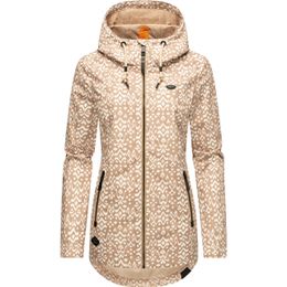 Outdoorjacke Ragwear "Zuzka Ikat", Damen, Gr. M (38), braun (latte macchiato), Au&szlig;enmaterial: 100% Polyester. Innenfutter: 100% Polyester, tailliert Po-bedeckend, hoch geschlossener Ausschnitt, mit Kn&ouml;pfen,&Auml;rmel mit &Auml;rmelschlitz normaler Saum krempelbar,mit Druckknopf,mit Schlitz, Jacken Outdoorjacke, Wasserdichte &Uuml;bergangsjacke mit gro&szlig;er Kapuze
