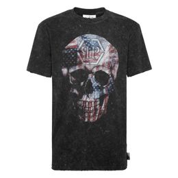Philipp Plein Washed Round Neck T-Shirt Skull America