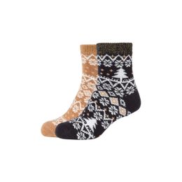 Kurzsocken Camano "cosy norwegian winter 2er Pack", Damen, Gr. 39-42, schwarz, 98% Polyacryl, 2% Elasthan, Colorblocking, Socken, 2er Pack Kuschelig warme Qualit&auml;t, elegante Lurex-Details