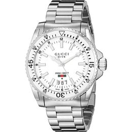 Gucci - Dive Edelstahlarmband Uhr mit wei&szlig;em Zifferblatt f&uuml;r Herren