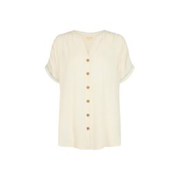 Hemdbluse RAFFYA "Juneeta Crop Sleeve Shirt In Cream Damen", Damen, Gr. 42, cream, 100% Baumwolle, Blusen Hemdbluse