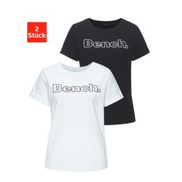 T-Shirt BENCH. LOUNGEWEAR, Damen, Gr. 36/38, 1x wei&szlig;, 1x schwarz, Single Jersey, Obermaterial: 100% Baumwolle, unifarben, Basic, bequem h&uuml;ftlang, Rundhals, Umschlagsaum, Shirts T-Shirt, im doppelpack mit Logodruck, Loungewear