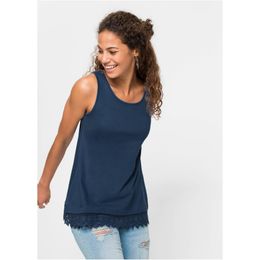 bonprix Top mit Spitze (2er-Pack), blau, Gr.40/42 (M), Vielseitig kombinierbar: Sch&ouml;ne Tops im 2er Pack, aus 100% Baumwolle