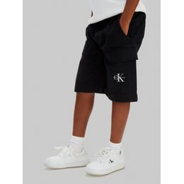 Cargoshorts Calvin Klein Jeans "ESSENTIAL WOVEN SHORTS", M&auml;dchen, Gr. 12 (152), N-Gr, schwarz, Web, Obermaterial: 100% Baumwolle, unifarben, regular fit knielang, Hosen, Regular fit f&uuml;r Kinder mit praktischen Taschen
