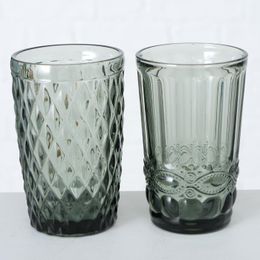 Boltze Trinkglas Aurora 2er Set H&ouml;he 13 cm, grau skandinavische Deko Online Shop