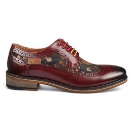 Justin Reess Herren-Brogue-Schuhe aus weinrotem Leder mit Blumenmuster - Ross
