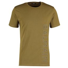 Balmain-T-Shirt mit Relief-Logo in Khaki