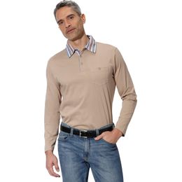 Herren Langarm-Poloshirt mit gewebtem Kragen beige, Gr&ouml;&szlig;e 52/54