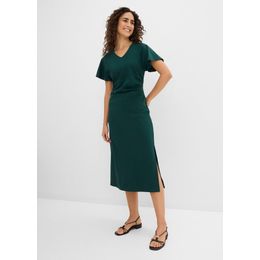 bonprix Jerseykleid aus Baumwolle, gr&uuml;n, Gr.36/38 (S), Modernes Kleid mit weiten &Auml;rmeln und Schlitz, 100% Baumwolle