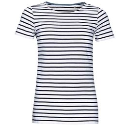 SOLS - "Miles" T-Shirt Rundhalsausschnitt f&uuml;r Damen (Wei&szlig;/Marineblau)