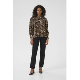 Kaffe Langarm-Bluse Regular fit Naturel Leopard Print