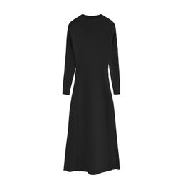 Langes Kleid schwarz mit Perkins-Kragen und Polo Club-Logo
