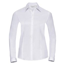 Russel Athletic Russell Damen Bluse / Hemd mit dezentem Fischgr&auml;tenmuster (Wei&szlig;)