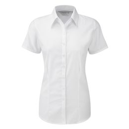 Russel Athletic Russell Damen Bluse / Hemd mit dezentem Fischgr&auml;tenmuster, kurz&auml;rmlig (Wei&szlig;)