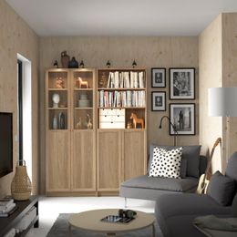 IKEA BILLY / OXBERG B&uuml;cherregal mit Paneel-/Vitrt&uuml;ren