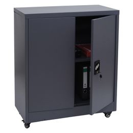 Aktenschrank MCW-O50, B&uuml;roschrank Stahlschrank mit Rollen, 2 T&uuml;ren abschlie&szlig;bar, Stahl 98x80x40cm ~ dunkelgrau