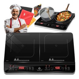 Kesser&reg; Induktionskochplatte Induktionskochfeld Tragbare 28cm Kochplatte + 3x Mikrofasertuch + 1x Rezeptbuch, Heizstufen, Stunden-Timer, Touch-Steuerung, Booster-Funktion 220-240V
