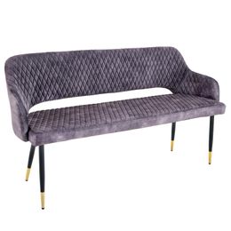 Riess Ambiente riess-ambiente Sitzbank PARIS - 160cm grau Samt R&uuml;ckenlehne goldene Fu&szlig;kappen Retro Metallbeine