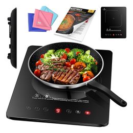 Kesser&reg; Induktionskochplatte Induktionskochfeld Tragbare 28cm Kochplatte + 3x Mikrofasertuch + 1x Rezeptbuch, Heizstufen, Stunden-Timer, Touch-Steuerung, Booster-Funktion 220-240V