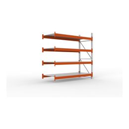 META Gro&szlig;fachregal Anbauregal 2700 x 2700 x 1100 mm verzinkt / rotorange multipal S + Stahlpaneelen (77555)