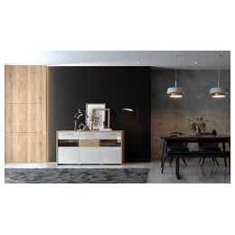 Kommode OTTO HOME "Gala", beige (beige, pacific walnuss decor), B:172cm H:85cm T:41cm, Glas, Holzwerkstoff, MDF, Sideboards, Kommode, UV lackiert, kratzfest, hochgl&auml;nzend, mit Beleuchtung