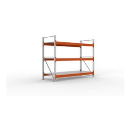 META Gro&szlig;fachregal Grundregal 2200 x 2700 x 1100 mm verzinkt / rotorange multipal S + Stahlpaneelen (77536)