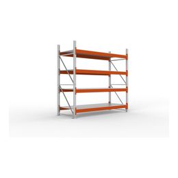 META Gro&szlig;fachregal Grundregal 2700 x 2700 x 1100 mm verzinkt / rotorange multipal S + Stahlpaneelen (77537)