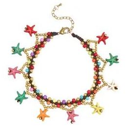Fu&szlig;kette mit Anh&auml;nger Lascana "fr&ouml;hliche Seestern Motive", Damen, Gr. Materialmix, schwarz (pink, blau, gelb, goldfarben, schwarz), bunt, Fu&szlig;ketten, Seesternanh&auml;nger, Fu&szlig;kettchen-Armband, Fu&szlig;kettchen mit Anh&auml;nger