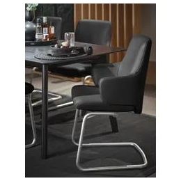 Polsterstuhl stressless "Laurel", schwarz (schwarz batick, chrom matt), B:58cm H:92cm T:60cm, Leder BATICK: BATICK ist ein leicht korrigiertes, durchgef&auml;rbtes und genarbtes M&ouml;belleder, bei dem die meisten Unebenheiten und Spuren in der Regel entfernt wurden., St&uuml;hle, Polsterstuhl, Low Back mit Armlehne, Gr&ouml;&szlig;e L, mit Beinen aus Stahl in Chrom matt
