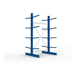META Kragarmregal Grundregal IPE120 doppelseitig 2500 x 1300 x 1200 mm Enzianblau + 8 Kragarmen je St&auml;nder (4026212119626)