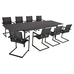 Garten-Essgruppe Garden Pleasure "NEREA", grau (grau, dunkelgrau, dunkelgrau, dunkelgrau), B:300cm H:87cm T:44,5cm, Aluminium, Edelstahl, Glas, Polyester, Sitzm&ouml;bel-Sets, ausziehbar