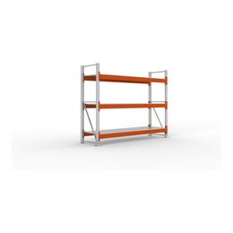 META Gro&szlig;fachregal Grundregal 2200 x 2700 x 800 mm verzinkt / rotorange multipal S + Stahlpaneelen (77533)