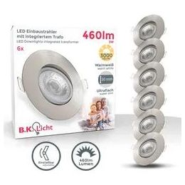 B.K.LICHT LED Einbauleuchte "6er Set Einbaustrahler, Schwenkbar, Deckenspots, flache Spots", silber (silberfarben), 6, &Oslash; 9cm H: 2,4cm, Leuchten, 3.000K, 460Lm, 5W, Kunststoff, 9 x 2,4 cm, Nickel, LED Einbaustrahler LED Deckeneinbaustrahler