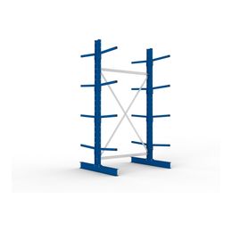 META Kragarmregal Grundregal IPE120 doppelseitig 2500 x 1300 x 1000 mm Enzianblau + 8 Kragarmen je St&auml;nder (4026212119602)