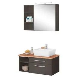 Badm&ouml;bel-Set Welltime "Davos", grau (grafit, grau), Becken rechts, Kastenm&ouml;bel-Sets, Badm&ouml;bel-Set, Spiegelschrank, Regal und Waschtisch