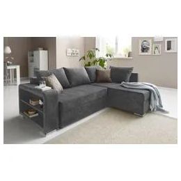 Ecksofa Collection AB "John L-Form, B: 226 cm", grau (anthrazit), B:226cm H:85cm T:160cm, Microfaser PRIMABELLE (100% Polyester);Zierkissen: 100% Polyester;Luxus-Microfaser 1 (100% Polyester);Luxus-Microfaser 2 (100% Polyester), Sofas, Ecksofa, Schlaffunktion, Bettkasten, Regalelement & 2 Zierkissen, Federkern