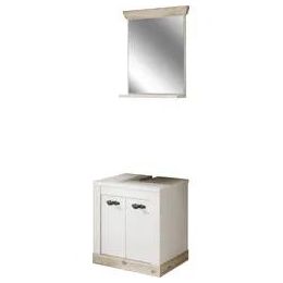 Badm&ouml;bel-Set Home Affaire "Florenz, Bad im Landhausstil, 2-teiliges Badezimmer", wei&szlig; (pinie wei&szlig; dekor), Kastenm&ouml;bel-Sets, Badm&ouml;bel-Set, Waschbeckenunterschrank und Spiegel, in Pinie Wei&szlig;, Stauraum