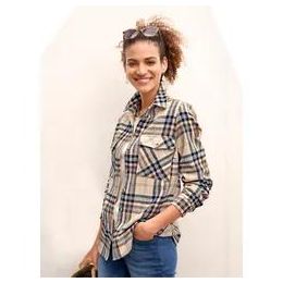 Flanellbluse Casual Looks, Damen, Gr. 48, blau (mittelblau, elfenbein, kariert), 100% Baumwolle, gemustert, kariert, mehrfarbig, Blusen