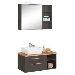 Badm&ouml;bel-Set Welltime "Davos", grau (grafit, grau), Becken links, Kastenm&ouml;bel-Sets, Badm&ouml;bel-Set, Spiegelschrank, Regal und Waschtisch