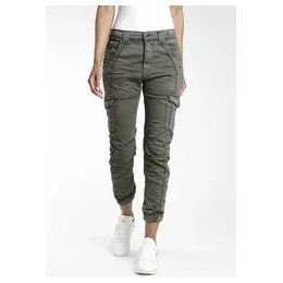 Cargohose Gang "94GISELLE", Damen, Gr. 30, N-Gr, gr&uuml;n (gr&uuml;n thyme bijou (helloliv)), Web, Obermaterial: 81% Baumwolle, 16% Polyester, 3% Elasthan, unifarben, eng 7/8-L&auml;nge, Hosen Cargohose, mit aufgesetzten Cargotaschen