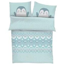 Babybettw&auml;sche s.Oliver JUNIOR "Pinguin", gr&uuml;n (mint, grau), B/L: 100cm x 135cm, 1 Stk., 1 Stk., Satin, B/L: 40cm x 60cm, Satin, Obermaterial: 100% Baumwolle, Bettw&auml;sche, mit Pinguinmotiv