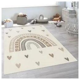 Kinderteppich Paco Home "Nino 887", beige, B:200cm H:13mm L:280cm, Polypropylen, Teppiche, Kinderteppich, Kurzflor, Spielteppich, Motiv Regenbogen & Herzen, Kinderzimmer