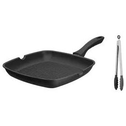 Grillpfanne GSW "Grillmeister", schwarz, H:4,4cm &Oslash;:28cm, Pfannen, inklusive Servierzange, Induktion