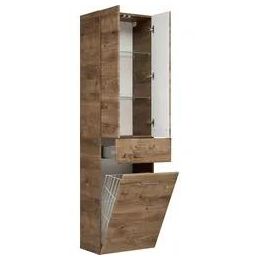 Hochschrank SAPHIR "Quickset Badschrank 50 cm breit, 2 T&uuml;ren, 1 Schublade, 1 W&auml;schekippe", braun (eiche ribbeck, eiche ribbeck), B:50cm H:185,5cm T:33cm, Holzwerkstoff, Schr&auml;nke, Hochschrank, Badezimmer-Hochschrank inkl. T&uuml;rd&auml;mpfer, Griffe in Chrom gl&auml;nzend